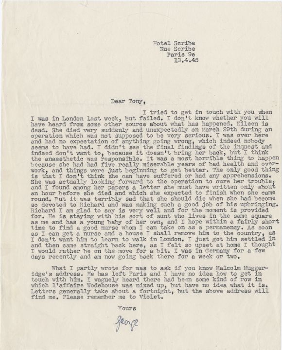 Bonhams : ORWELL (GEORGE) Typed letter signed ("George"), to the ...