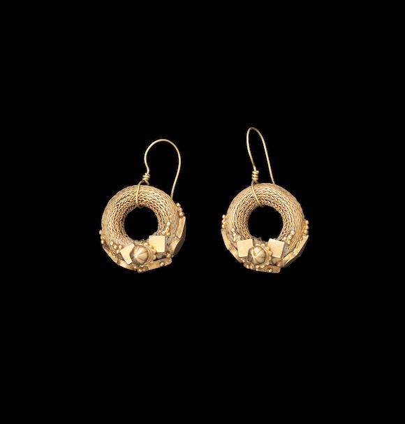Bonhams : A pair of gold Earrings (Thandatti) Tamil Nadu, South India ...