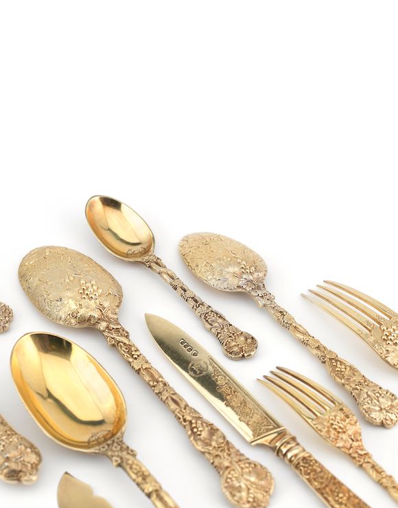 Bonhams : A rare, good and extensive silver-gilt 'Chased Vine' pattern ...