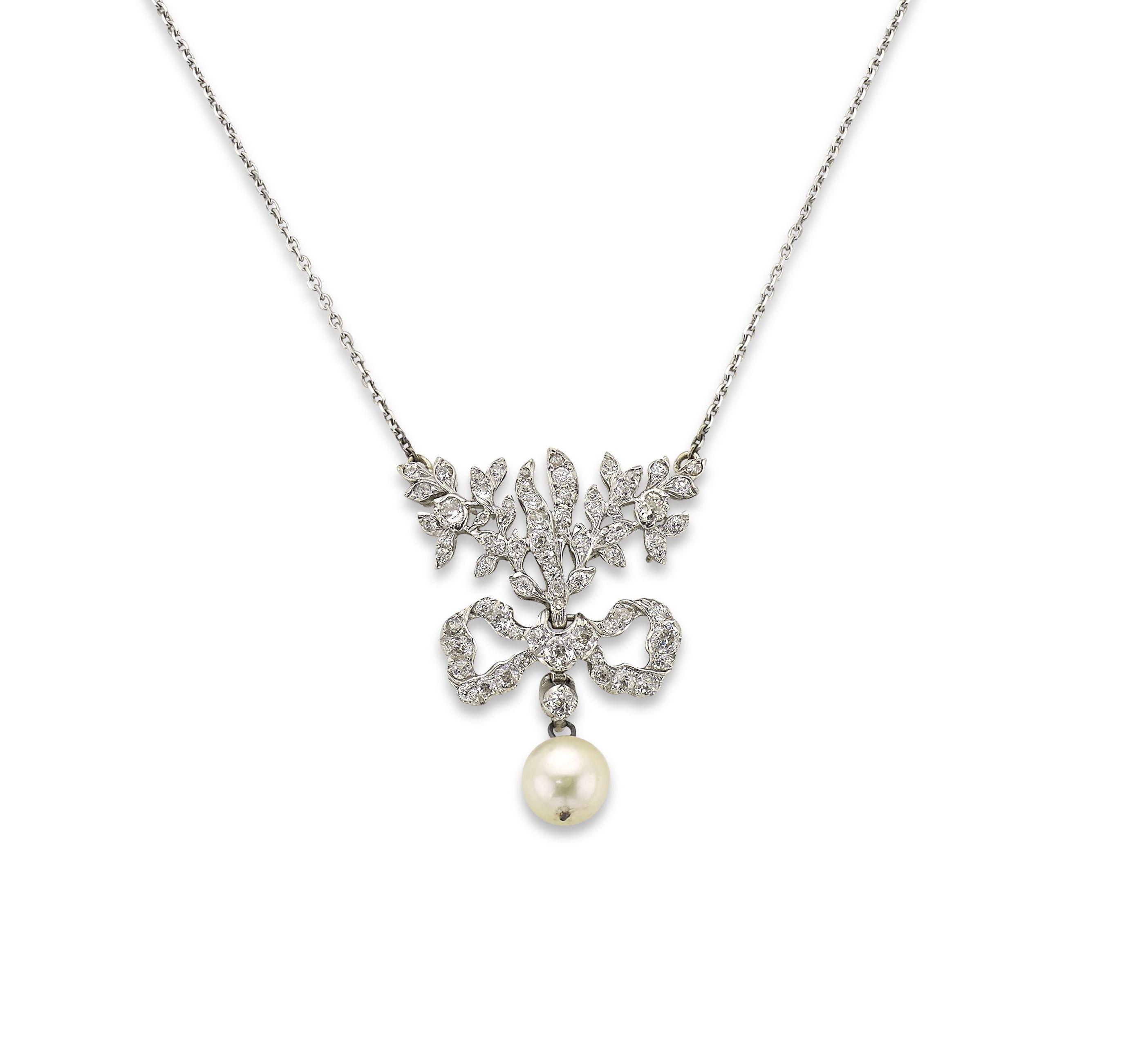 Bonhams A Diamond And Cultured Pearl Pendant