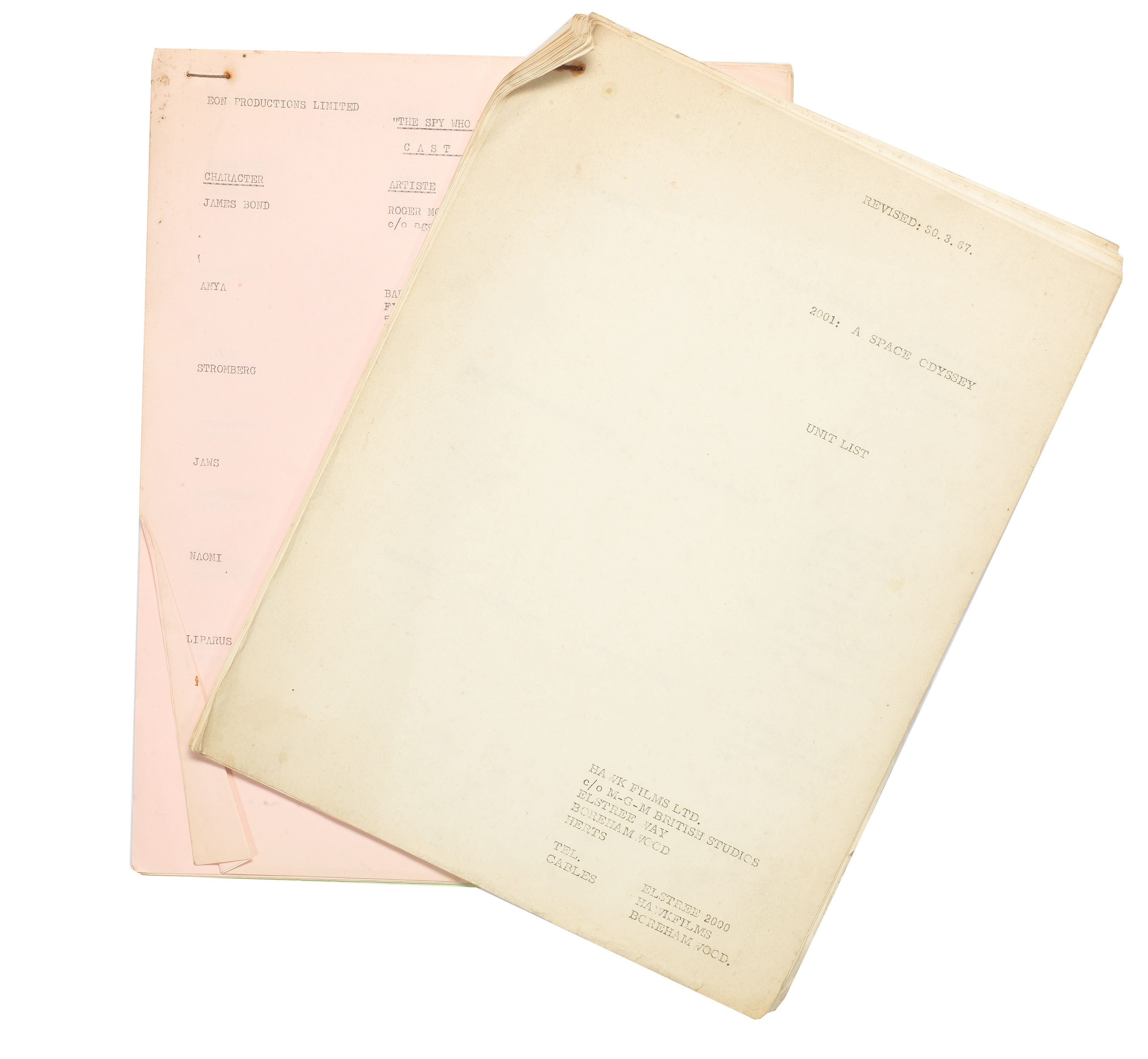 Bonhams : Production paperwork a unit list for '2001 A Space Odyssey ...