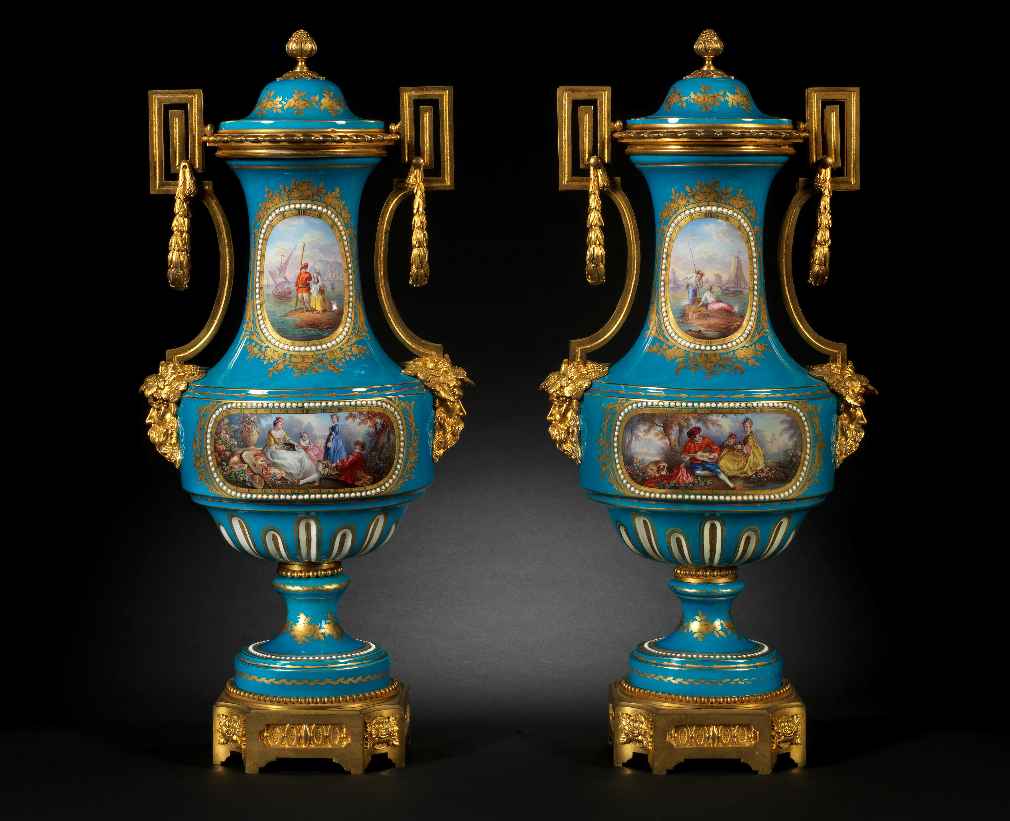 Bonhams : A pair of French late 19th century Sèvres style gilt-bronze mounted, parcel-gilt and ...