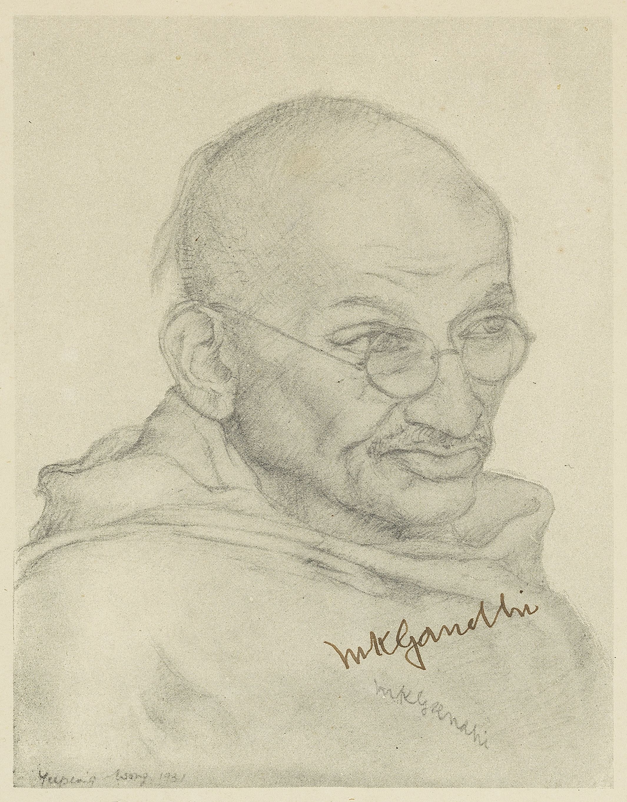 Bonhams : GANDHI (M.K., 'Mahatma') Portrait, signed (MKGandhi), being a ...