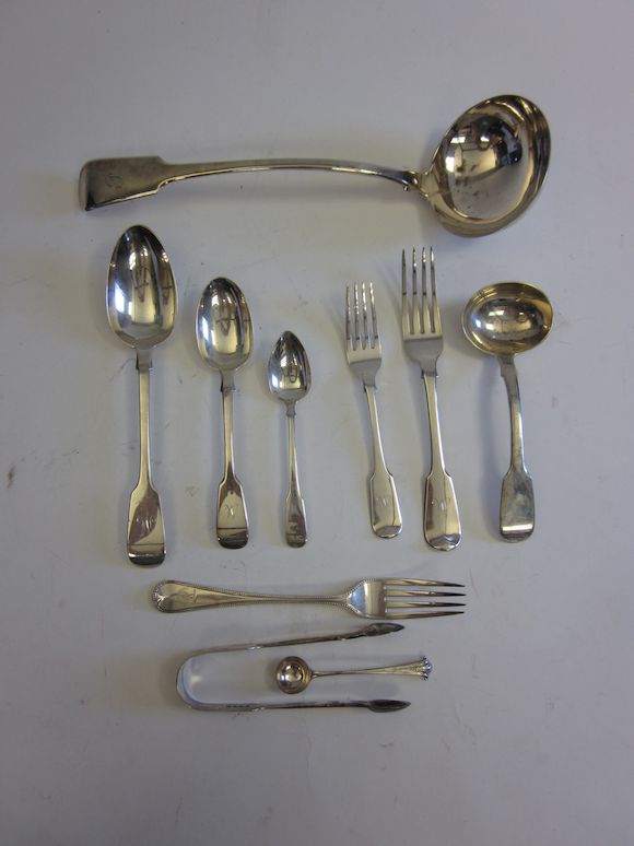 Bonhams : A collected 19th century English silver Fiddle pattern table ...