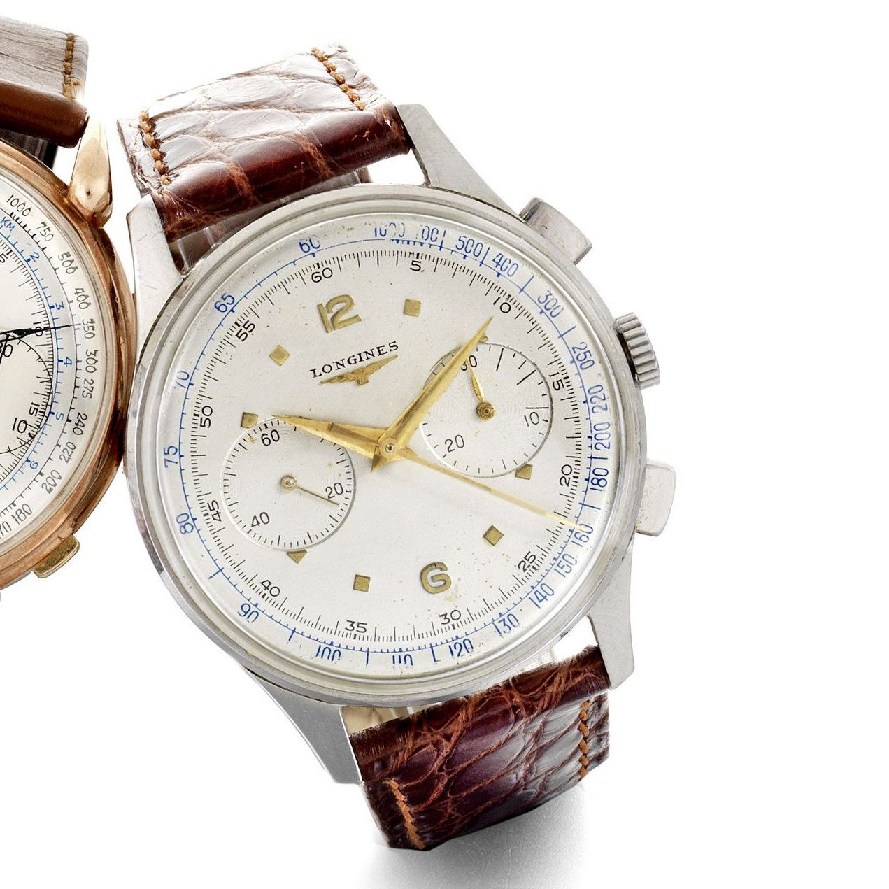 Bonhams : Longines. An unusual stainless steel manual wind flyback ...