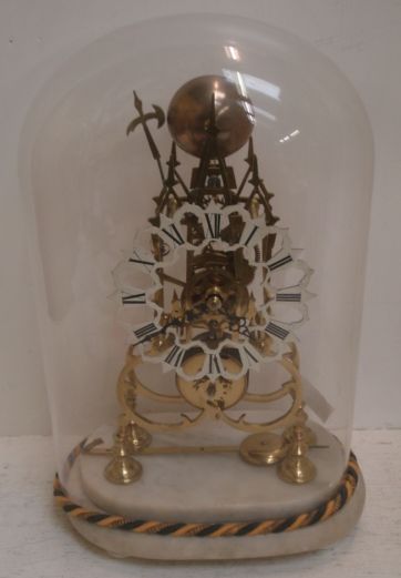 Bonhams : A 19th Century brass skeleton clock, the 6" pierced circular ...