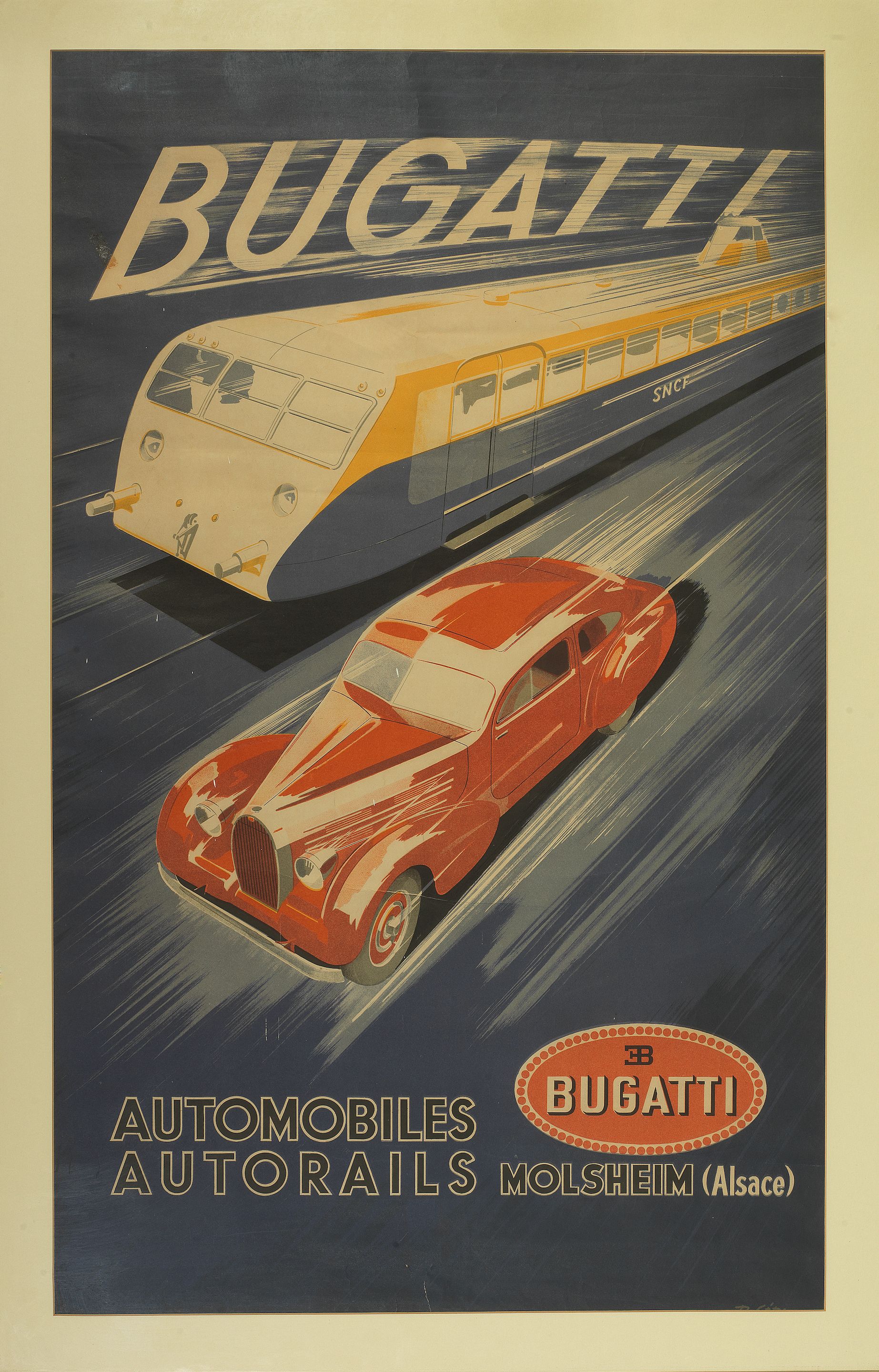 Bonhams Cars : A BUGATTI ADVERTISING POSTER, 'AUTOMOBILES AUTORAILS ...