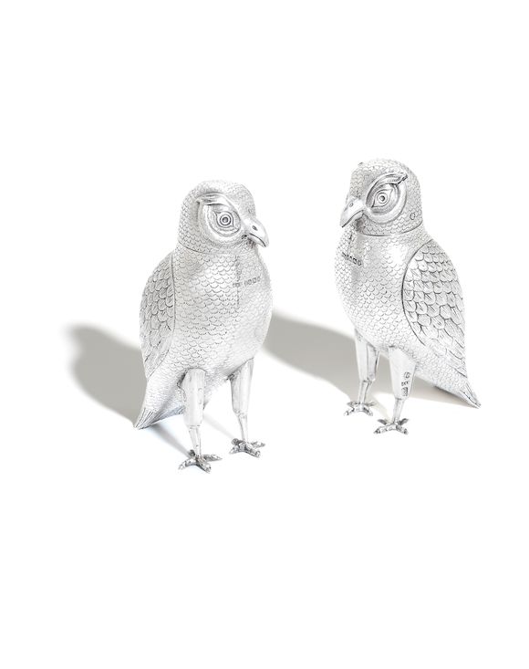 Bonhams : A pair of 19th century Dutch silver owl pounce pots Amsterdam ...