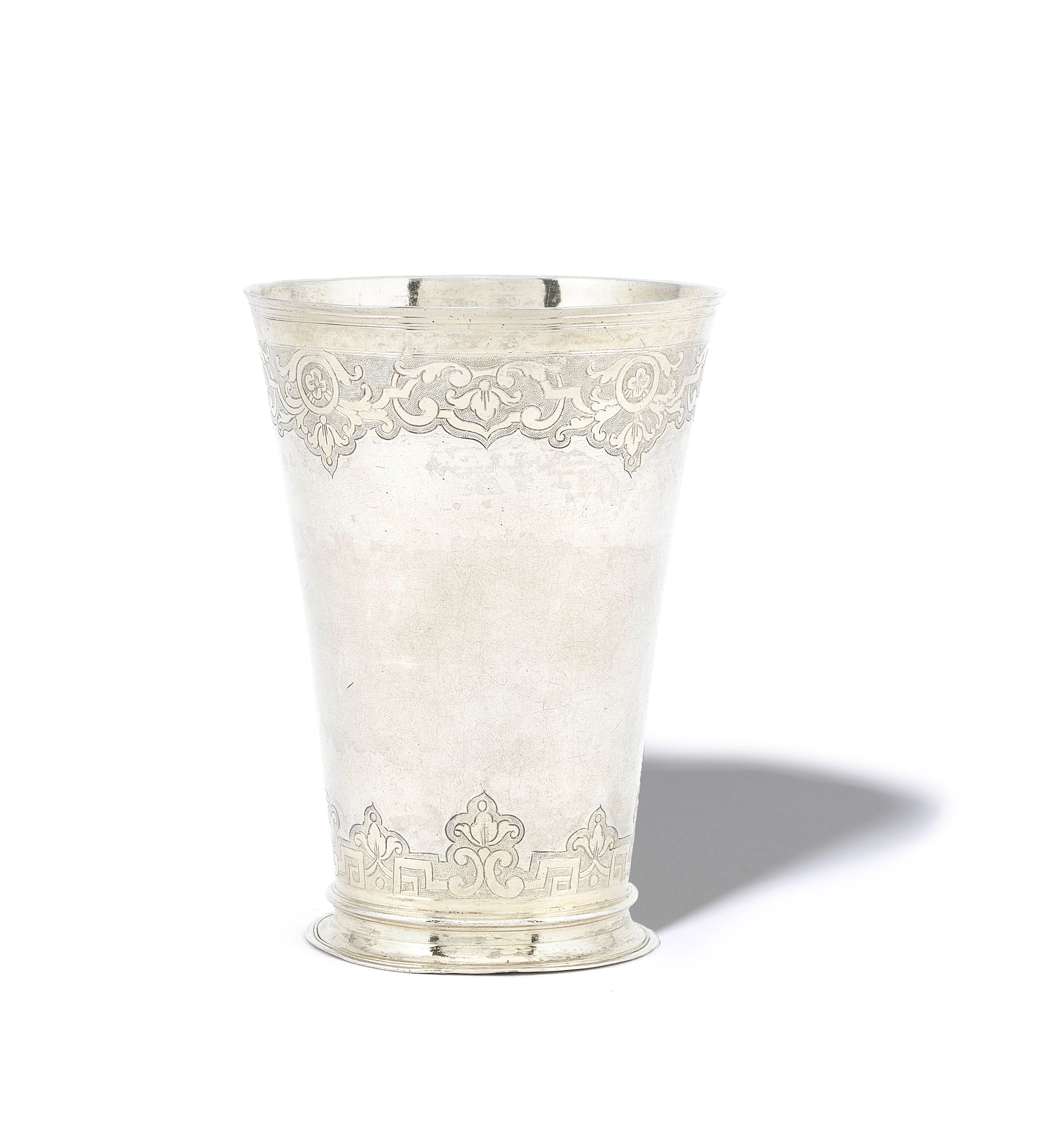 Bonhams : An 18th century German silver and parcel gilt beaker by Johannes Treffler I, Augsburg ...