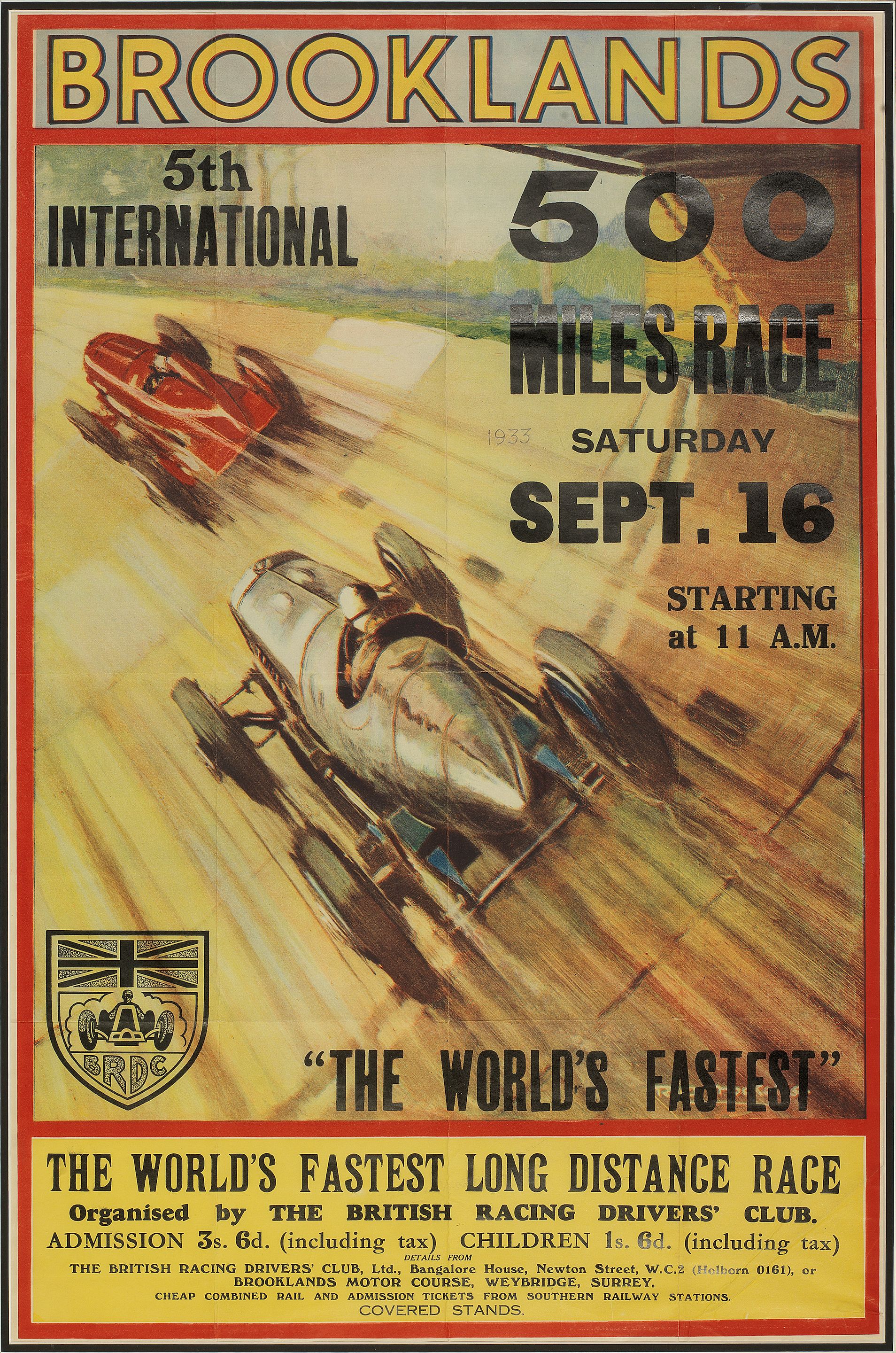 Bonhams Cars : AN ORIGINAL POSTER FOR THE BRDC 500 MILE RACE AT ...