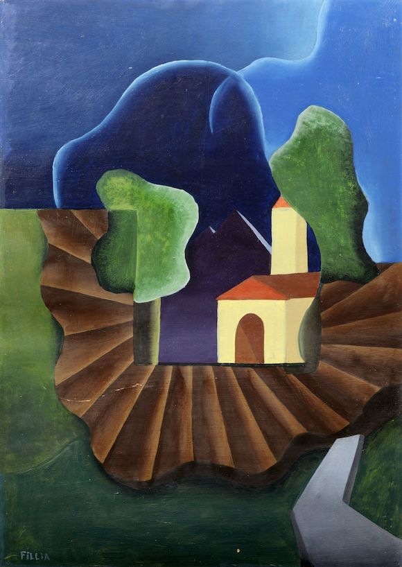 Bonhams : FILLIA (Italian, 1904-1936) Paesaggio (con chiesa e alberi ...