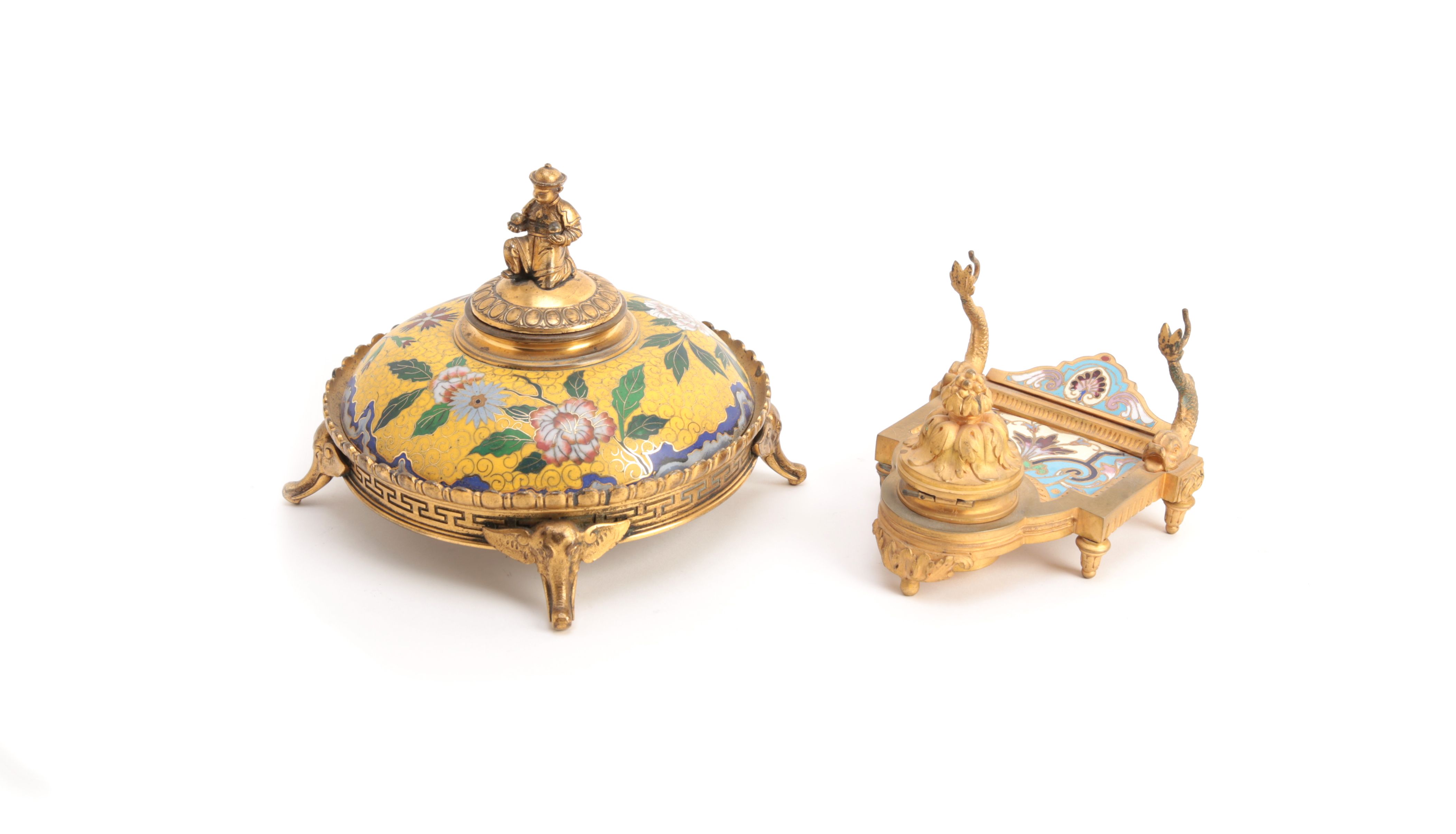 Bonhams : A late 19th century champlevé enamel and gilt-metal inkstand (2)