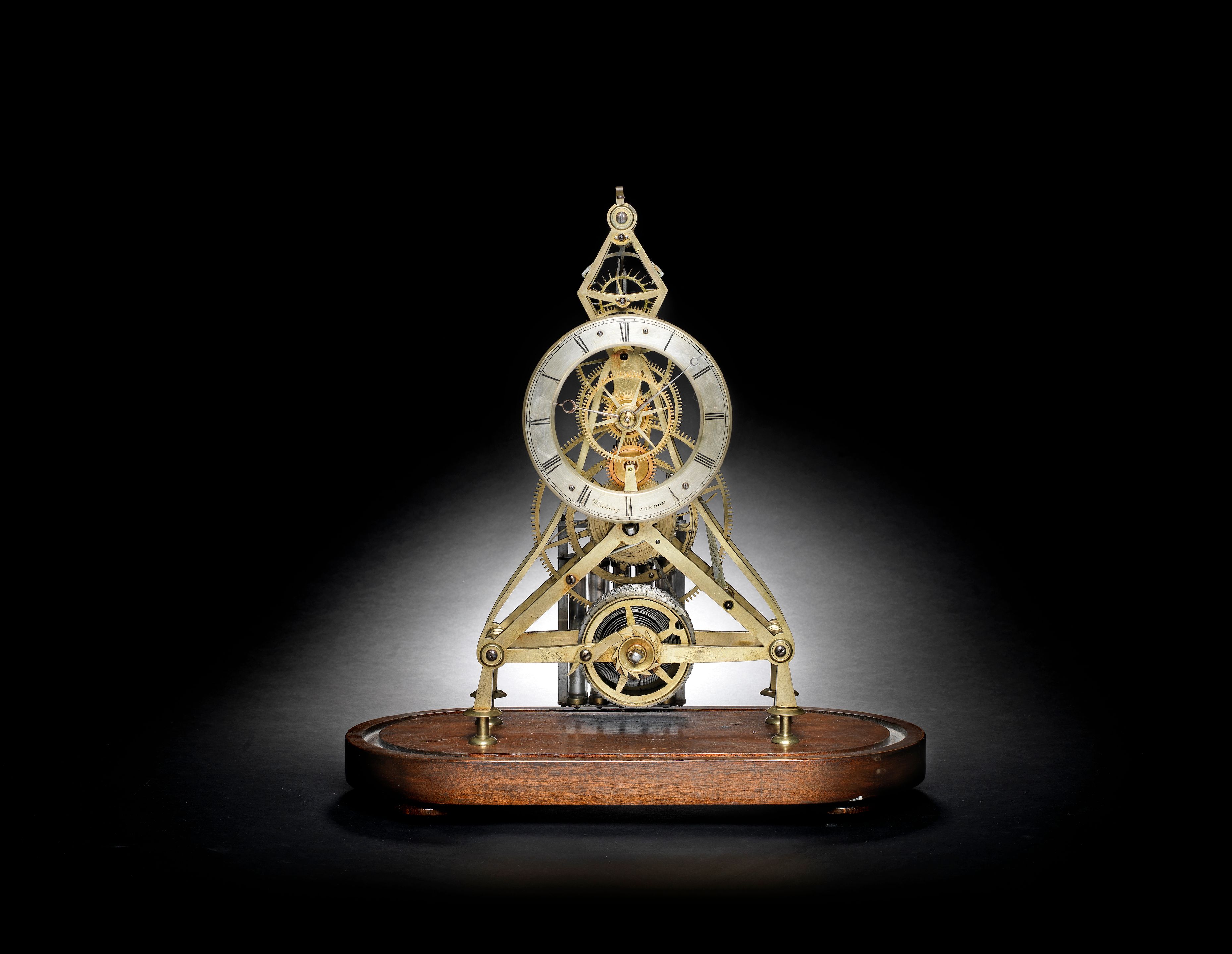 Bonhams : A very rare mid 19th Century English brass skeleton timepiece ...