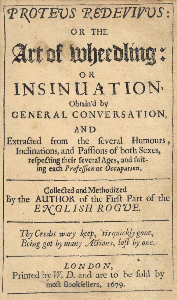 Bonhams : HEAD (RICHARD) Proteus Redivivus Or The Art of Wheedling ...