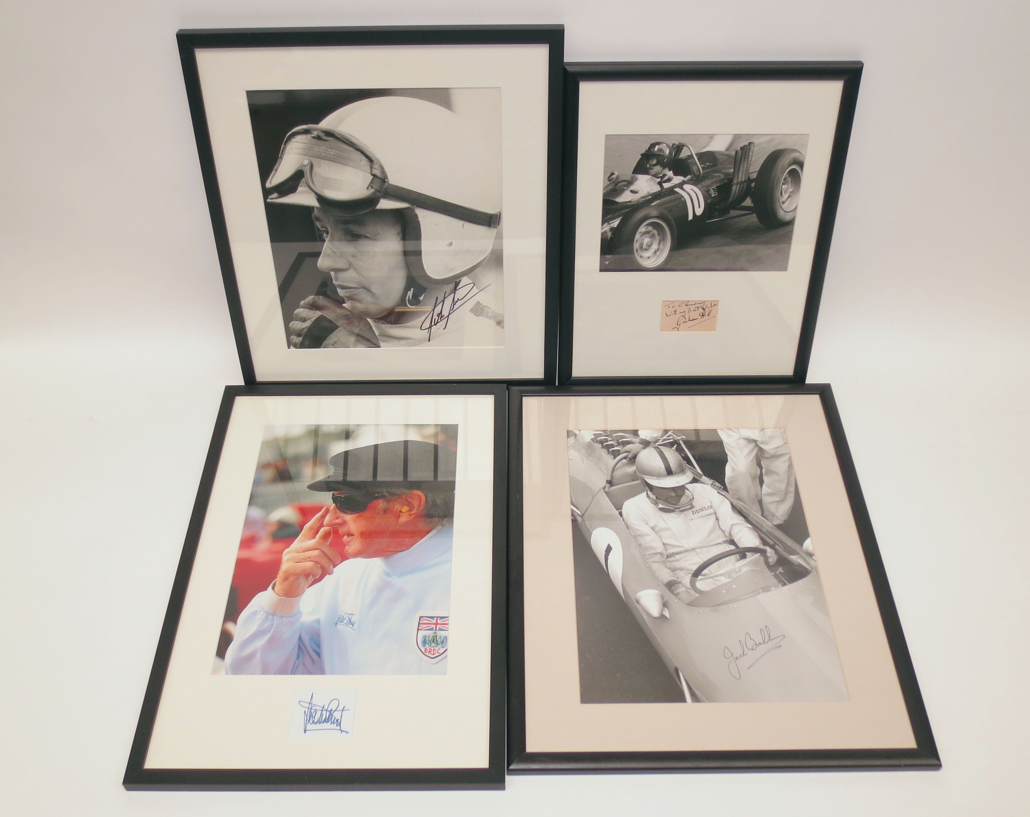 Bonhams Cars : Four framed racing driver photographs with signatures, ((4))