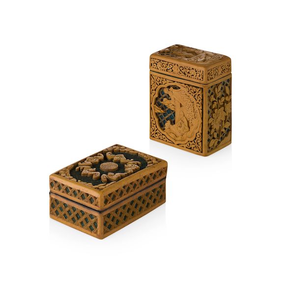Bonhams : A two-colour lacquer playing cards box and another similar ...
