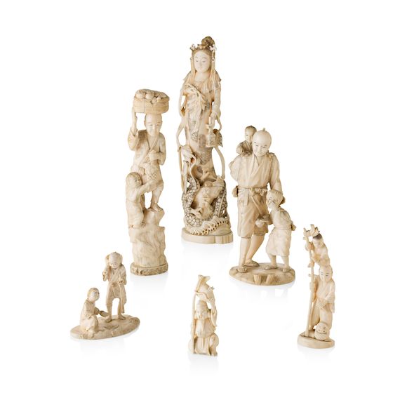 Bonhams : A carved marine ivory figure of Kannon and five other ...