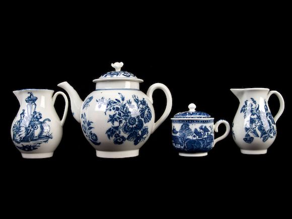 Bonhams : A Caughley custard cup and cover, a teapot and cover, and two ...
