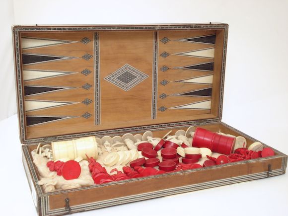 Bonhams : An export ivory chess and drafts set in games box 19th century