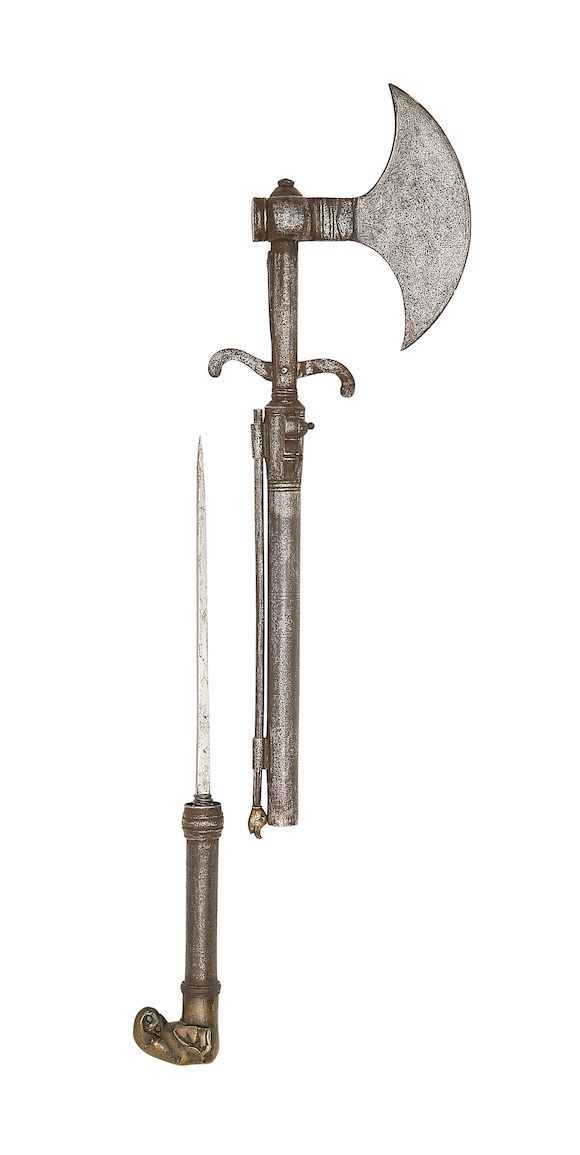 Bonhams : An Unusual Indian Combined Axe, Matchlock Pistol and Stiletto