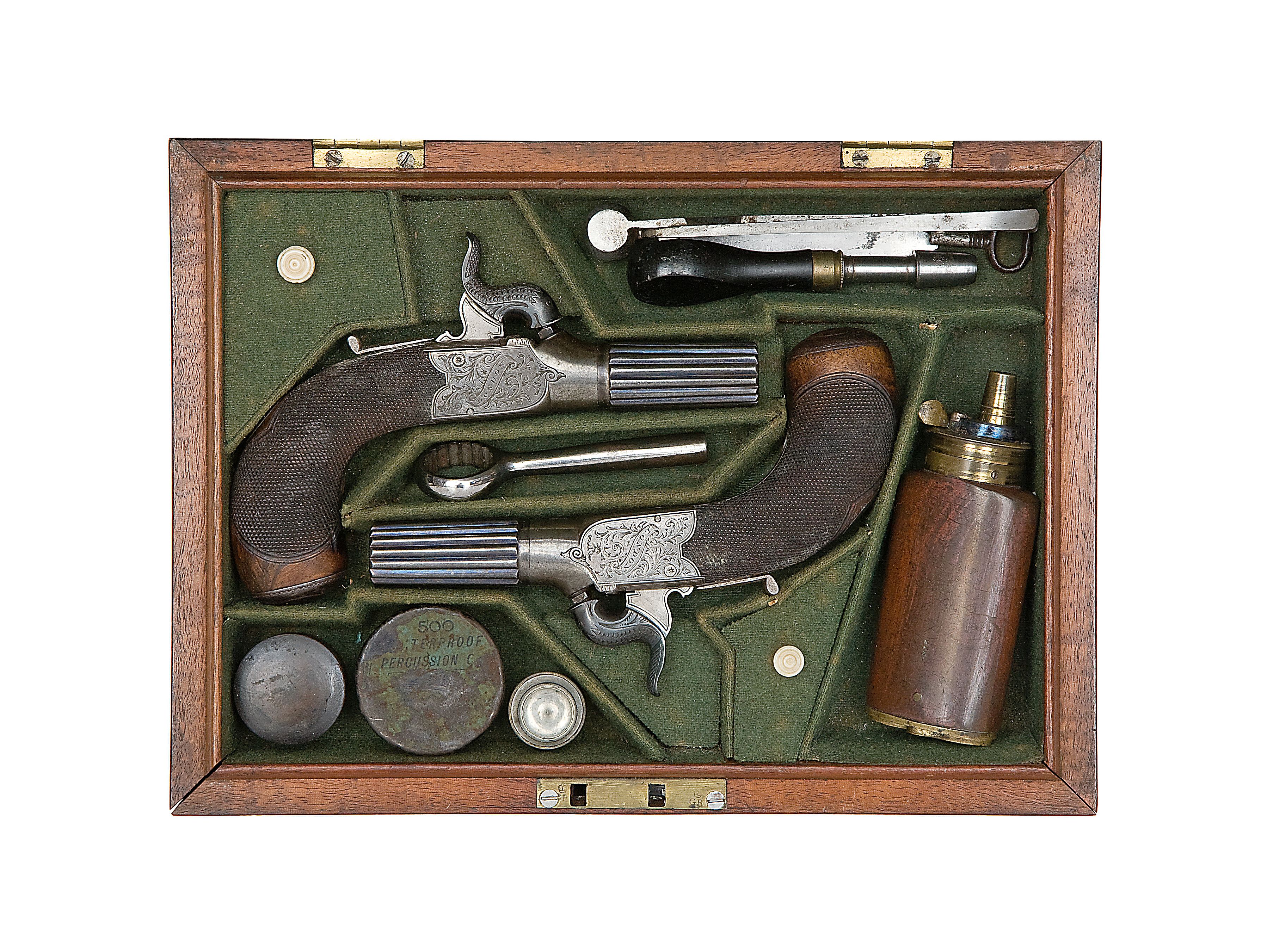 Bonhams : A Cased Pair Of 60-Bore Percussion Box-Lock Pocket Pistols