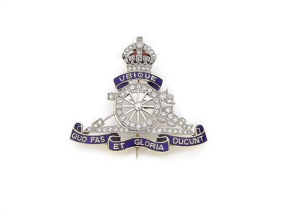 Bonhams : A diamond-set Royal Artillery brooch