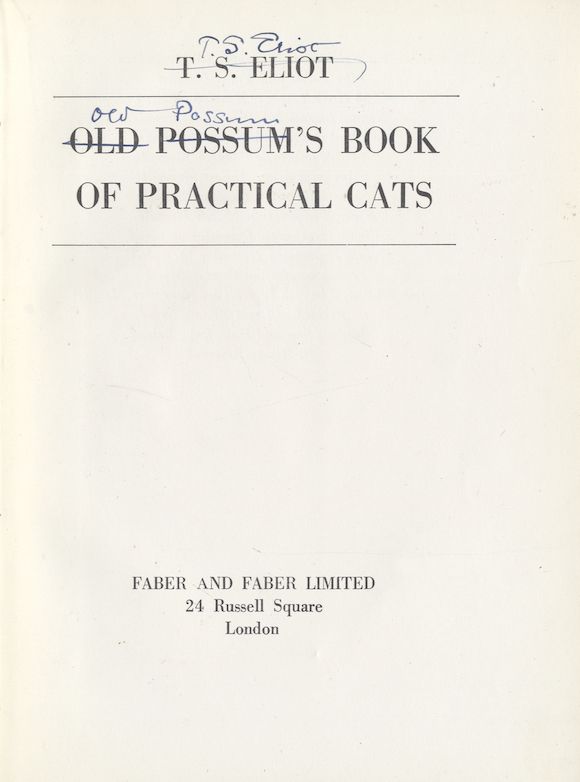Bonhams : ELIOT (T.S.) Old Possum's Book of Practical Cats, new edition ...