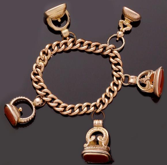 Bonhams A 15ct Gold Bracelet With Five Fob Seals