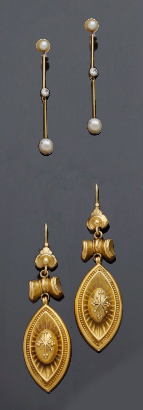 Bonhams : A pair of Victorian gold ear pendants and a pair of pearl and ...