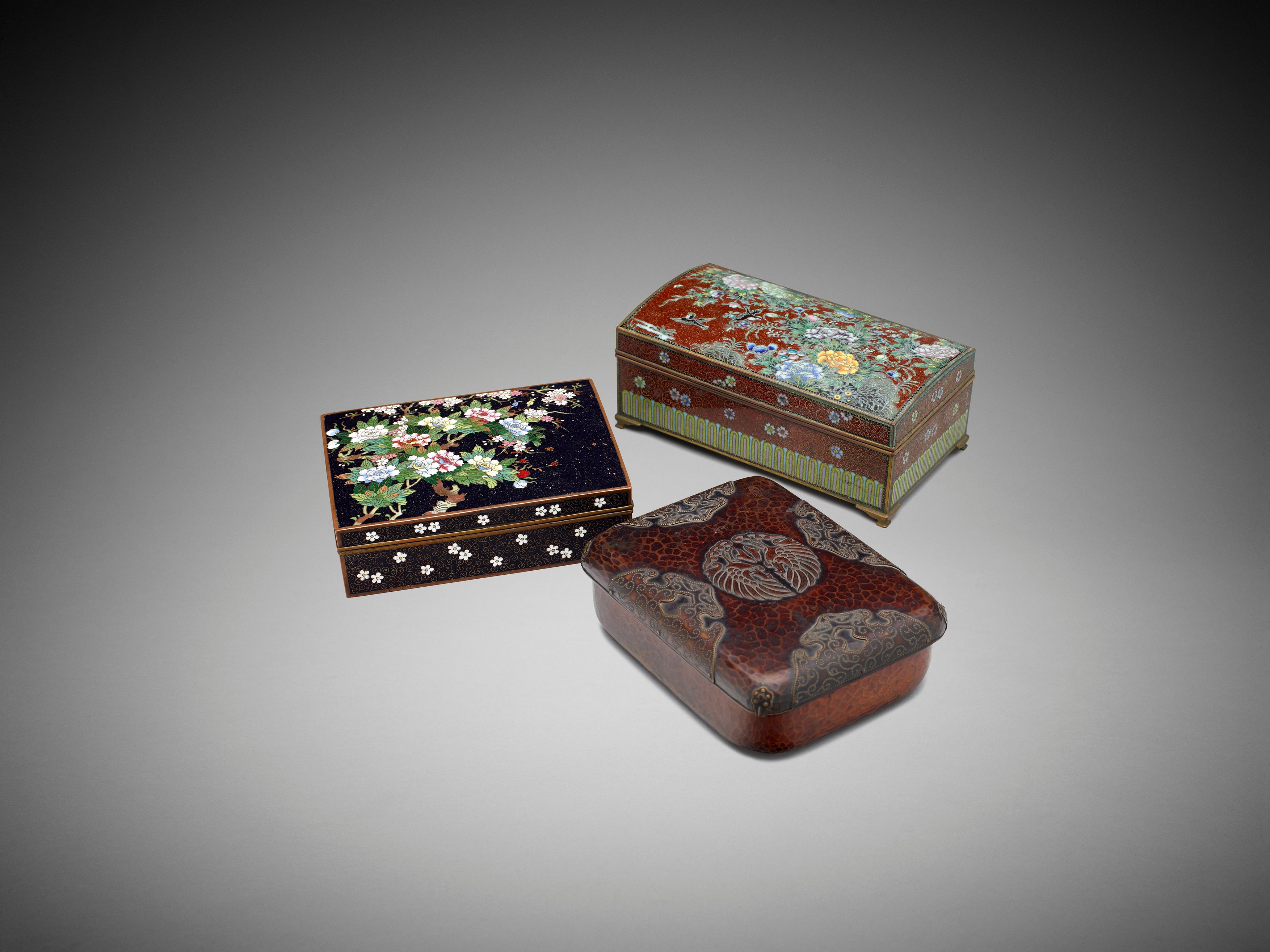 Bonhams : Three Japanese cloisonne and metal boxes Meiji to Taisho ...