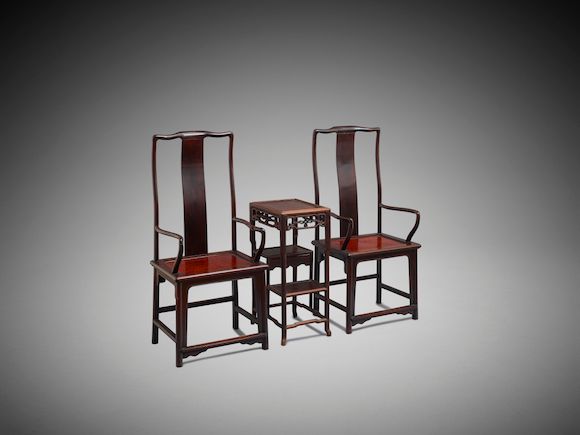 Bonhams : A pair of Chinese hongmu chairs and an associated flower ...