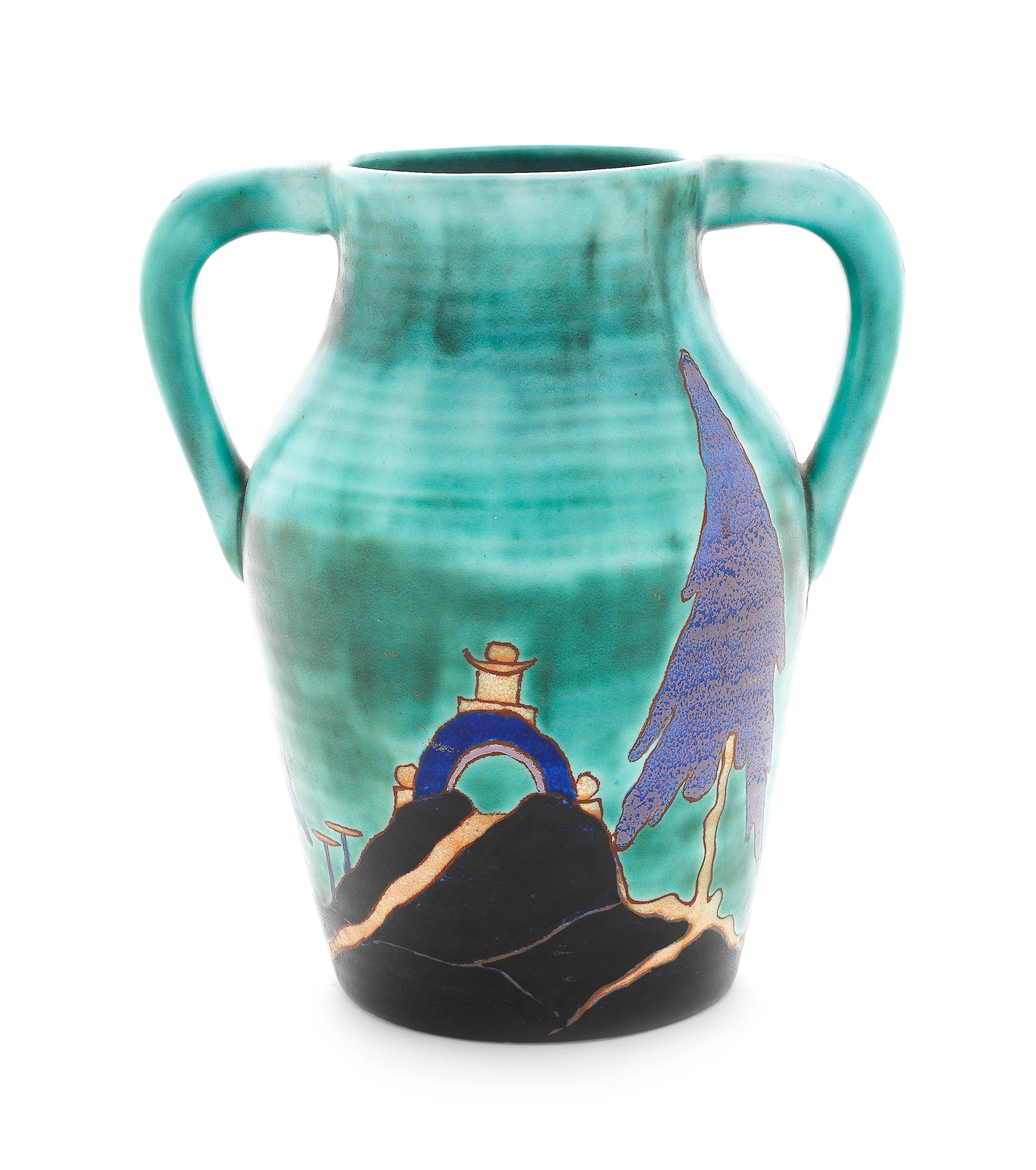 Bonhams : Clarice Cliff 'Inspiration Caprice' a Twin-Handled Lotus Jug, 1929-31