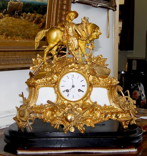 Bonhams : A mid 19th century French gilt metal mantel clock, Henry Marc