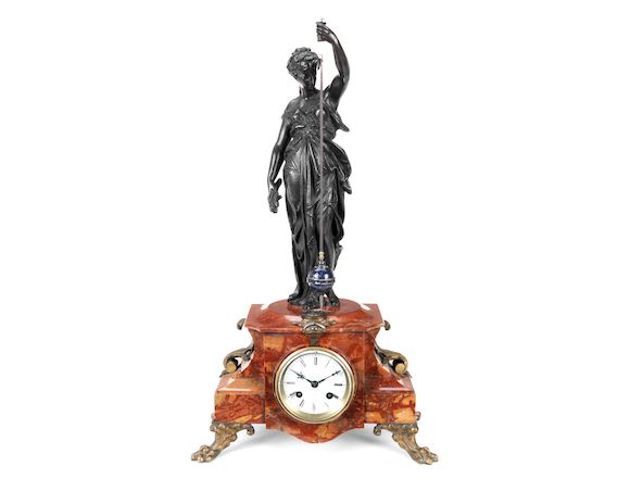 Bonhams : A late 19th century rouge marble and gilt and bronzed spelter ...