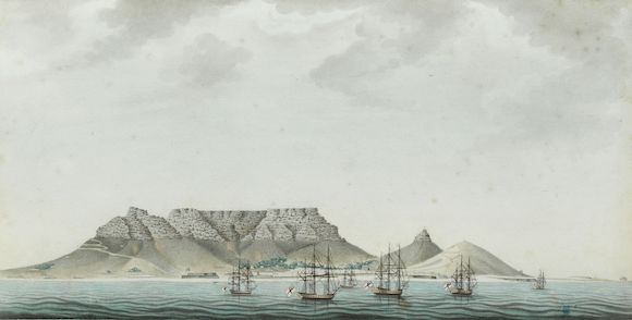 Bonhams : Josephus Jones (South African, 1769-1811) Ships at anchor in ...