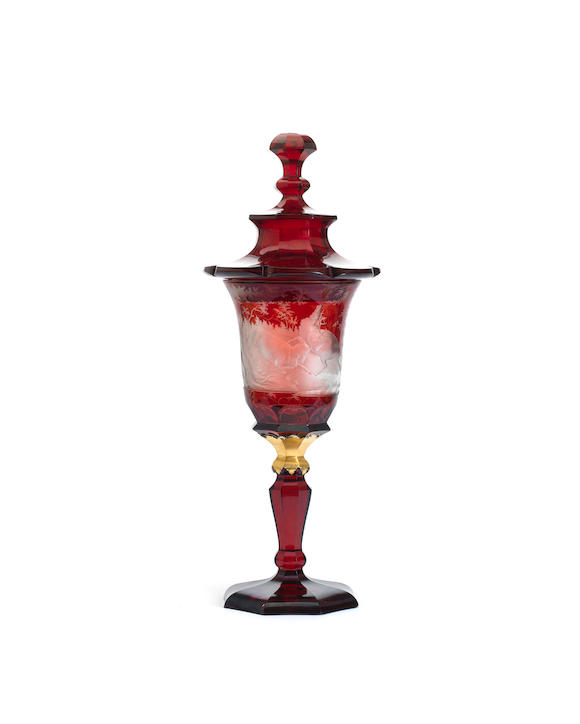Bonhams A Bohemian Ruby Stained Goblet And Cover Circa 1840 60