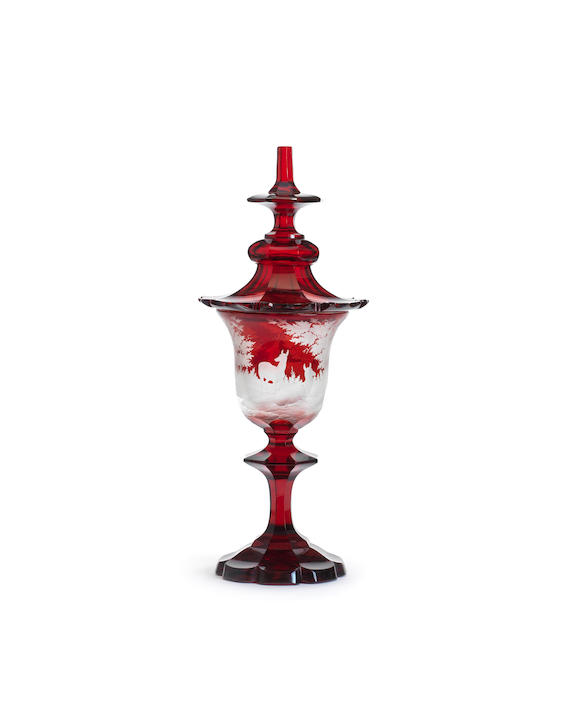 Bonhams A Bohemian Ruby Stained Goblet And Cover Circa 1840 60
