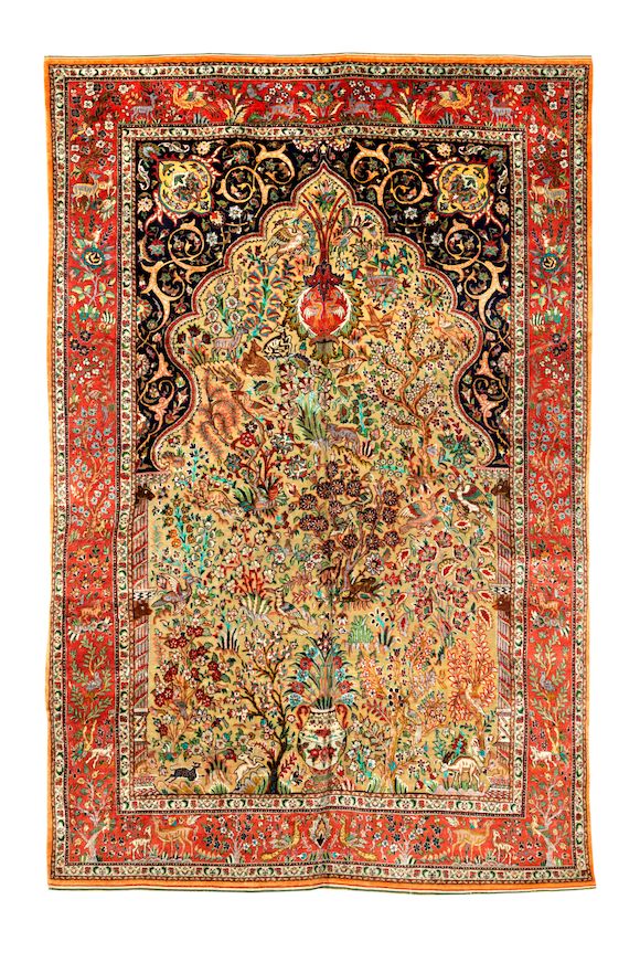 Bonhams : A Ghom silk and metal thread souf carpet Central Persia ...