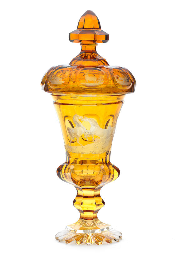 Bonhams A Bohemian Amber Stained Goblet And Cover Circa 1840 50