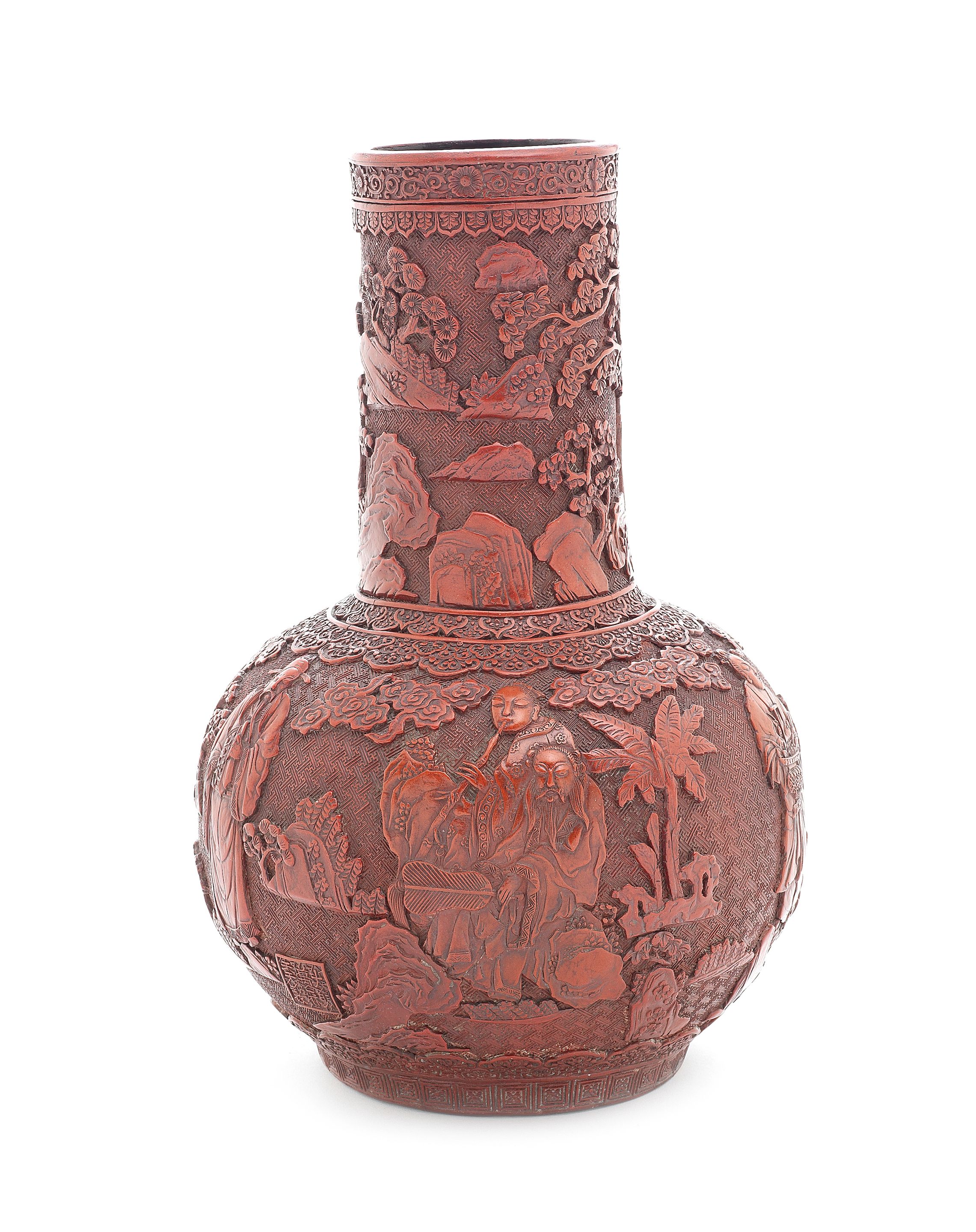 Bonhams : A Chinese moulded cinnabar lacquer bottle vase Qing Dynasty