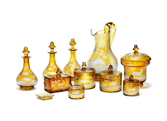 Bonhams A Suite Of Bohemian Amber Stained Table Glass Mid 19th Century
