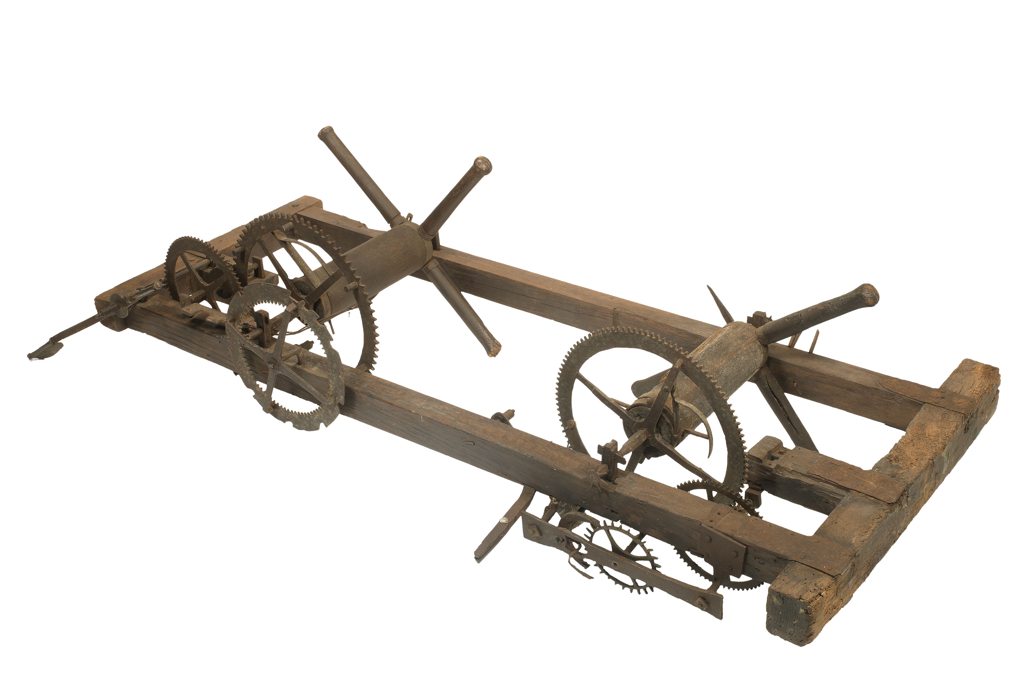 Bonhams : An oak framed turret clock movement, and two turret clock dials 3