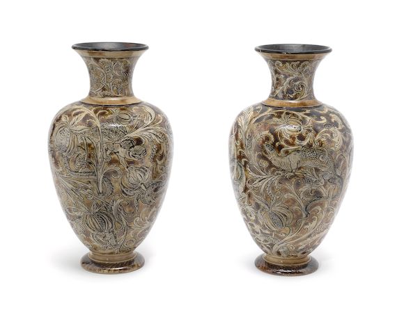 Bonhams : Martin Brothers an Impressive Pair of Vases with Lizard-like ...
