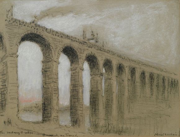 Bonhams : Albert Goodwin, RWS (British, 1845-1932) 'The Railway Bridge ...