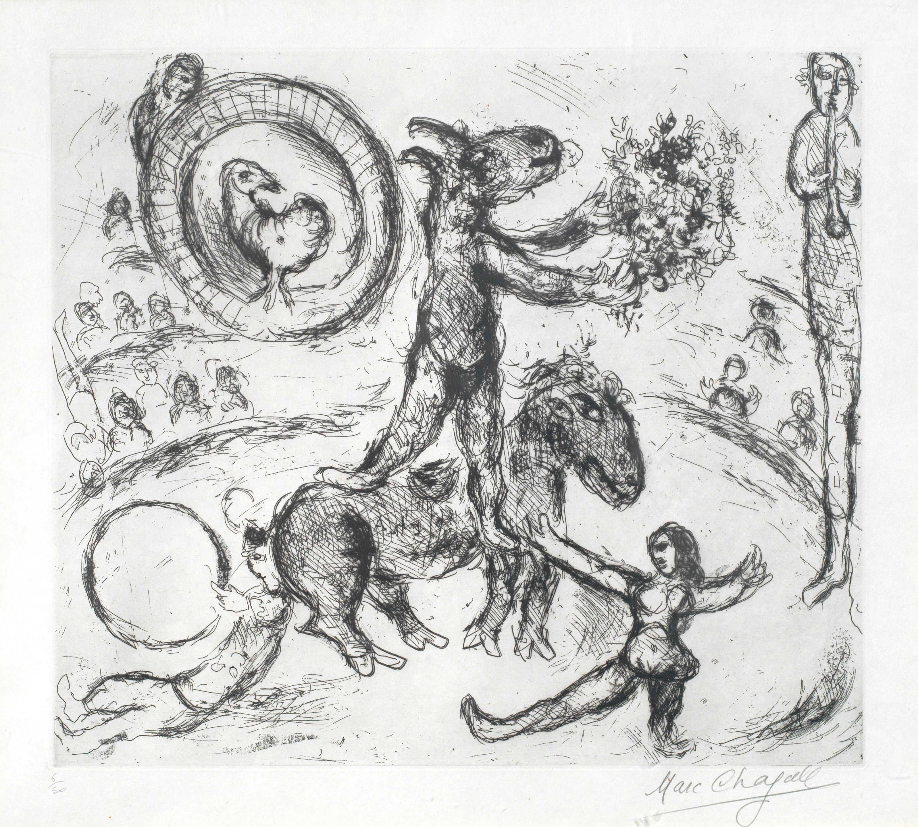 Bonhams : Marc Chagall (Russian/French, 1887-1985) L'Ane au Bouquet de Fleurs Etching with ...