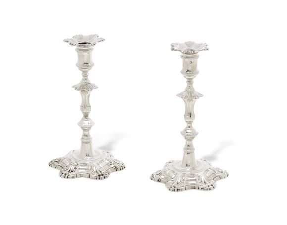 Bonhams : A pair of George II silver candlesticks by John Cafe, London ...