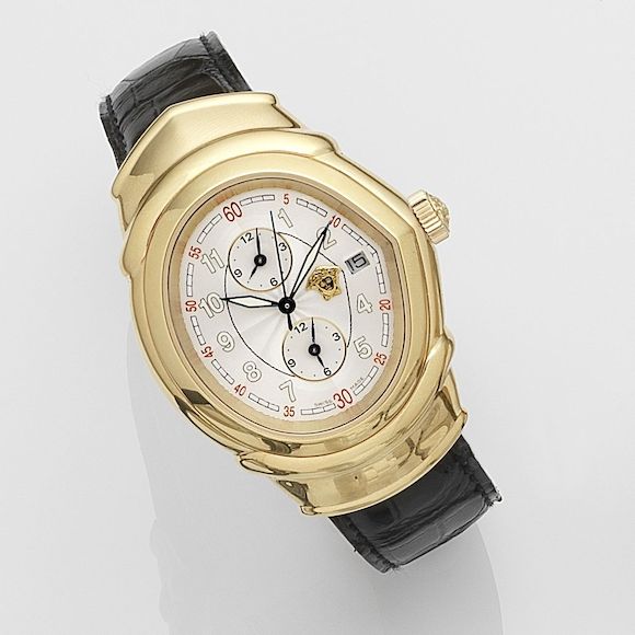 Bonhams : Franck Muller for Versace. An 18k gold automatic triple time ...