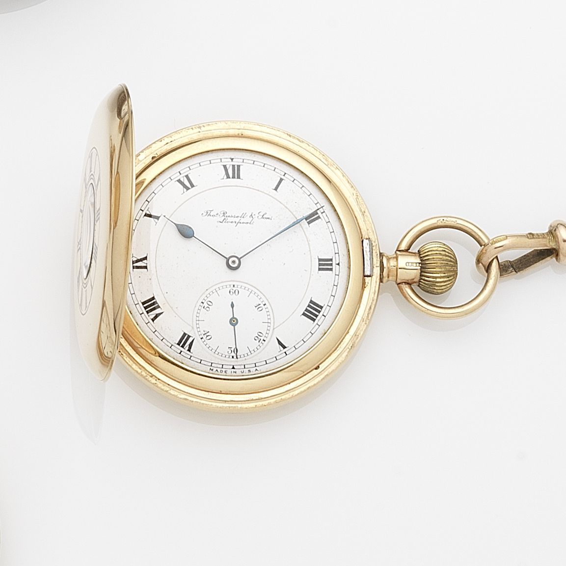Bonhams : Russell & Sons. A 15k gold keyless wind half hunter pocket watch Case & Cuvette No ...