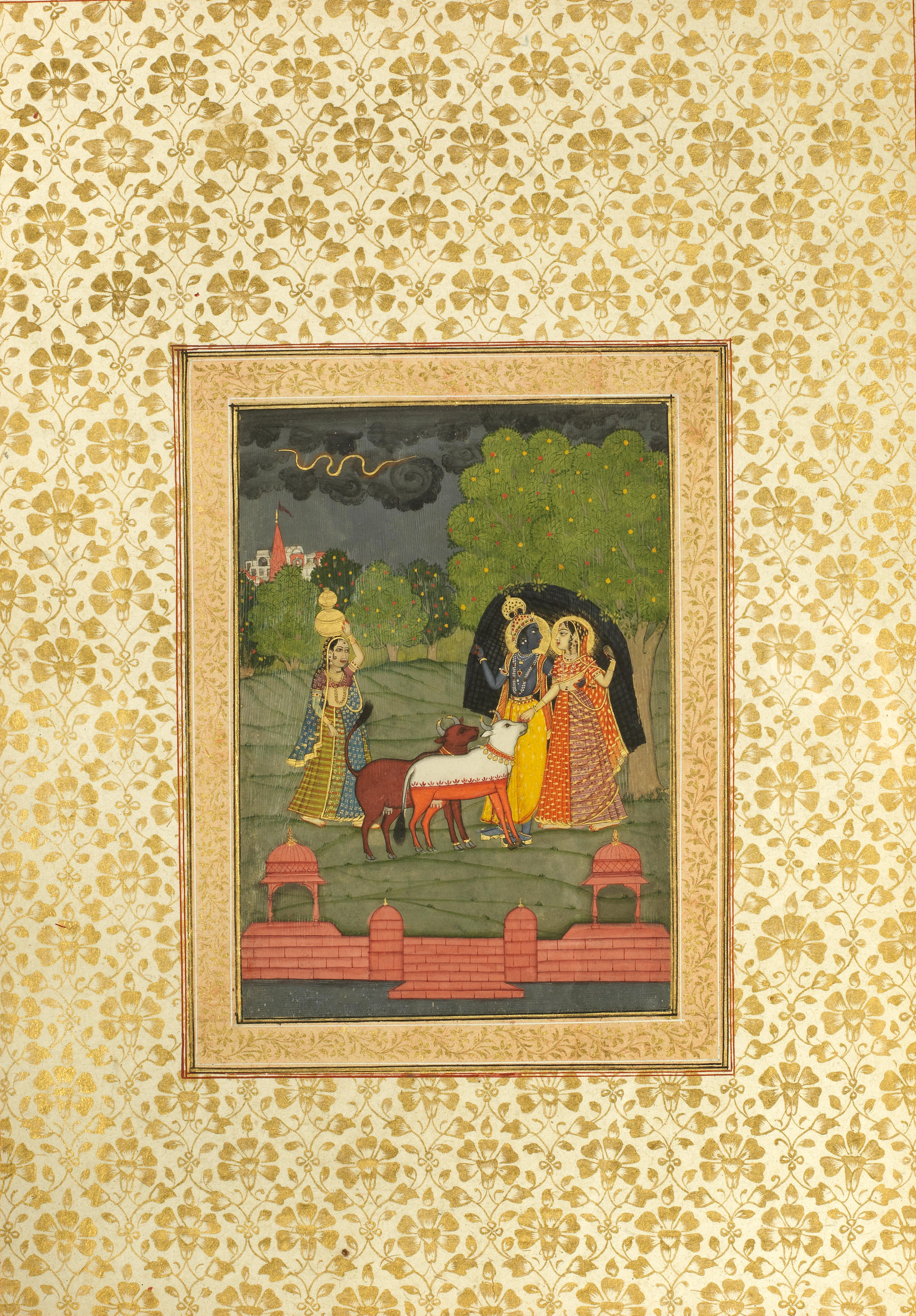 Bonhams Radha And Krishna In A Landscape With A Cowherd A Storm In