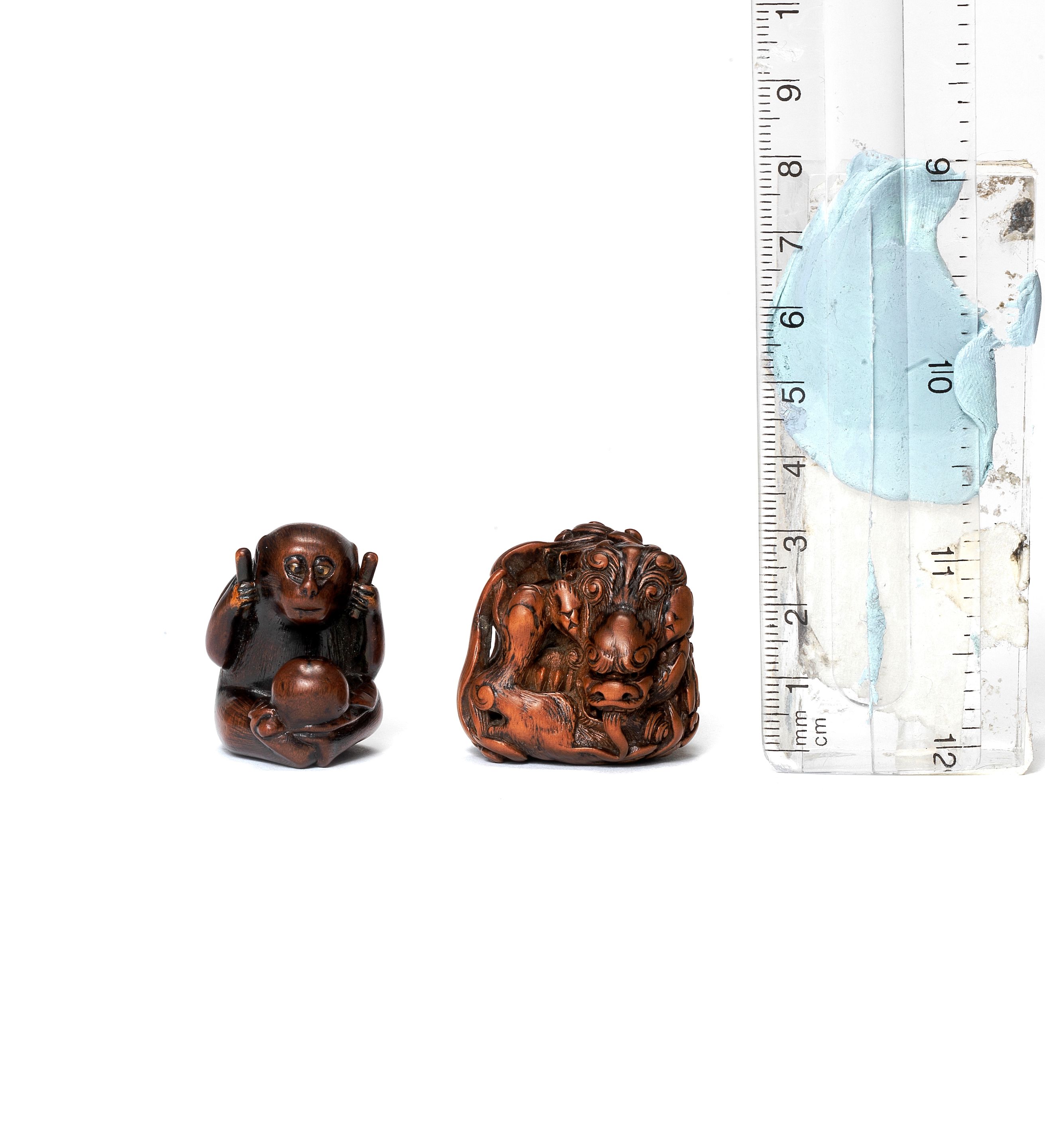 Bonhams : Two wood netsuke One by Masayoshi and the other after Kano Tomokazu, 19th century (2)